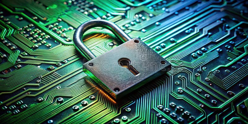 Securing Digital Assets a Padlock on a Circuit Board Illustrating Data ...
