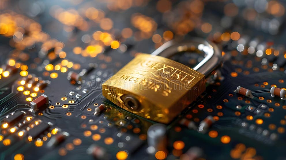 Securing the Digital World: Encryption Padlock on a Circuit Board ...
