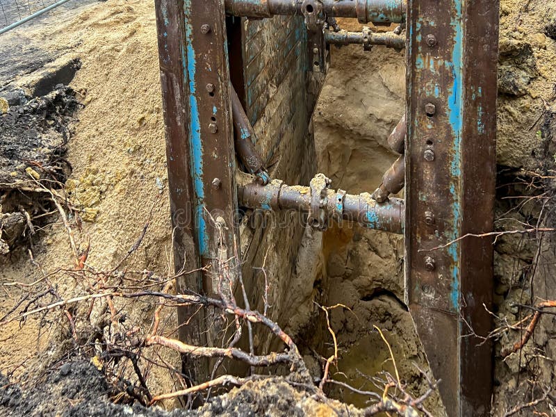Securing Excavations in Sandy Terrain Against Slumping Stock Image ...