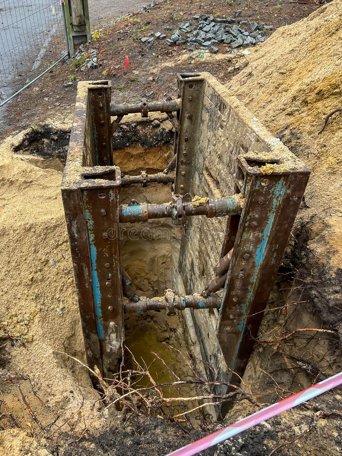 Securing Excavations in Sandy Terrain Against Slumping Stock Photo ...