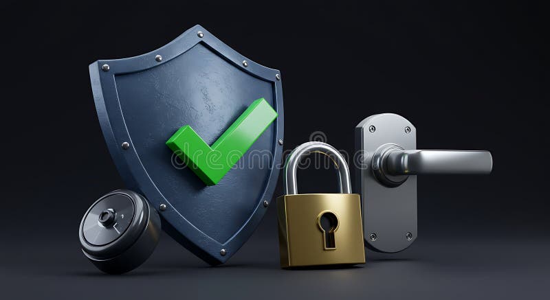 Securing Home Door Lock System with Shield and Padlock Illustration ...
