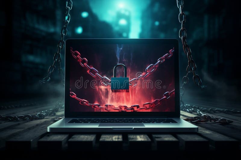 Securing a Laptop with Chains and a Padlock. AI Stock Illustration ...