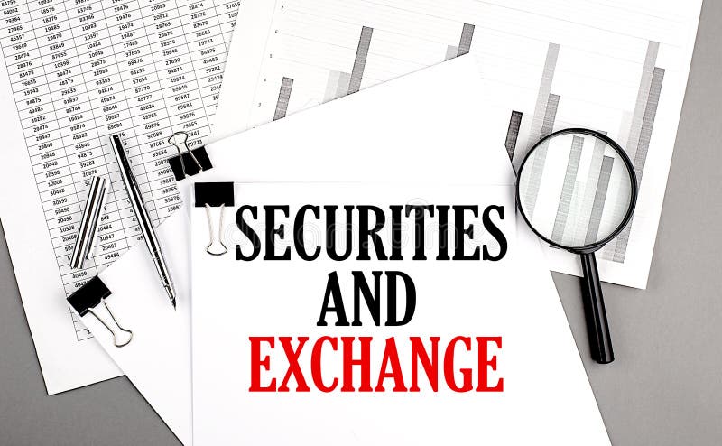 SECURITIES and EXCHANGE Text on Paper on Chart Background Stock Image ...