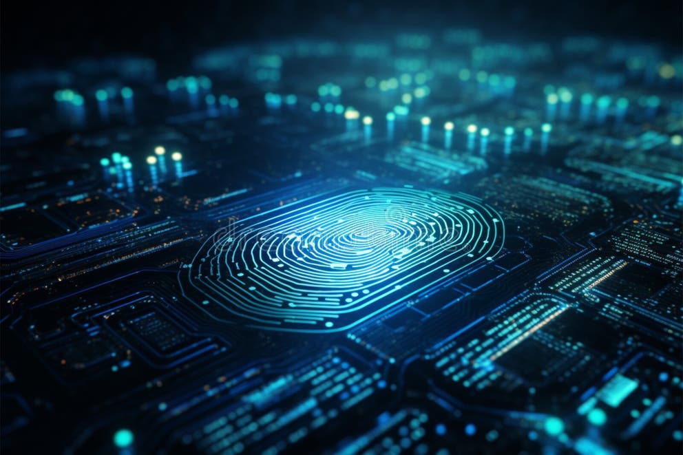 Security Access With Fingerprint Scan And Binary Code On Deep Blue Stock Illustration