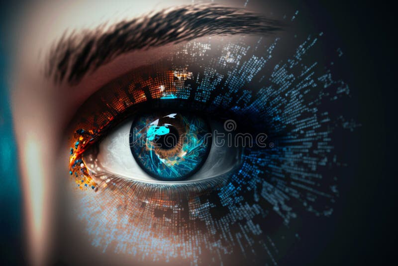 Close Up on Eye Scan Technology. Digital Information Data Eye Sight ...