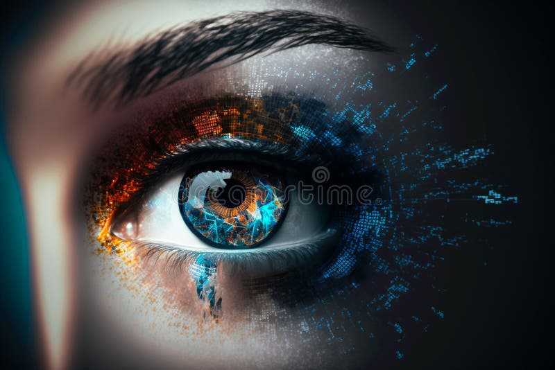 Close Up on Eye Scan Technology. Digital Information Data Eye Sight ...
