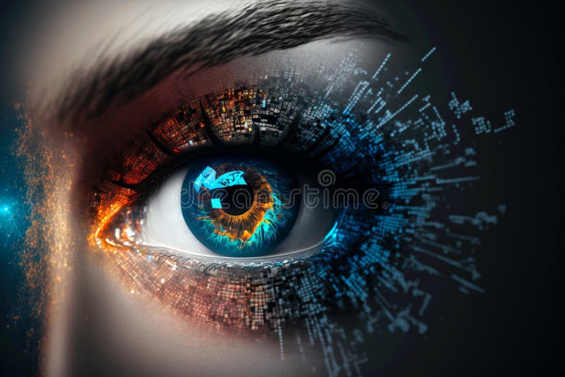 Close Up on Eye Scan Technology. Digital Information Data Eye Sight ...