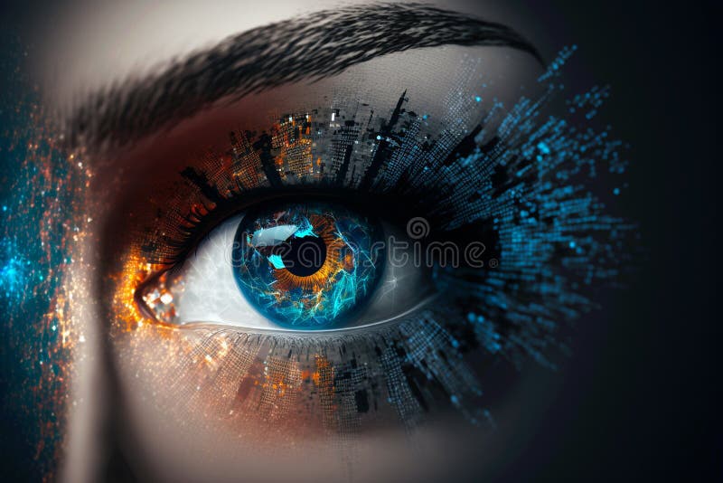 Close Up on Eye Scan Technology. Digital Information Data Eye Sight ...