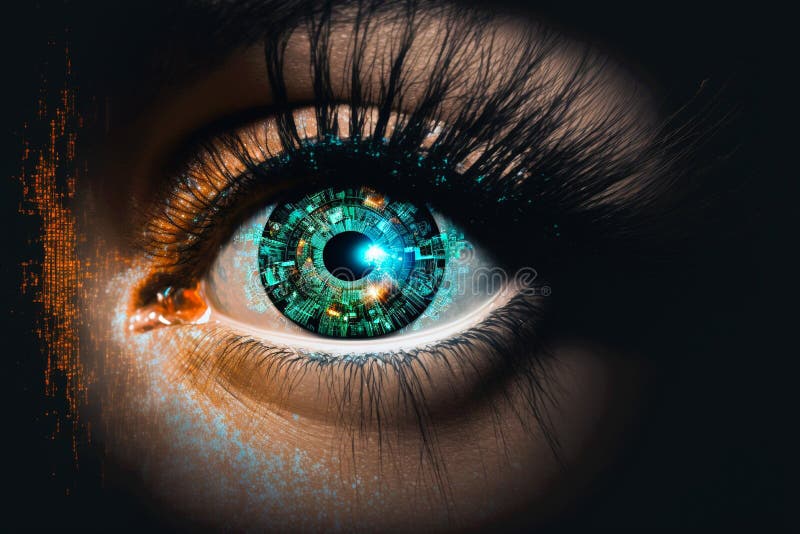 Close Up on Eye Scan Technology. Digital Information Data Eye Sight ...