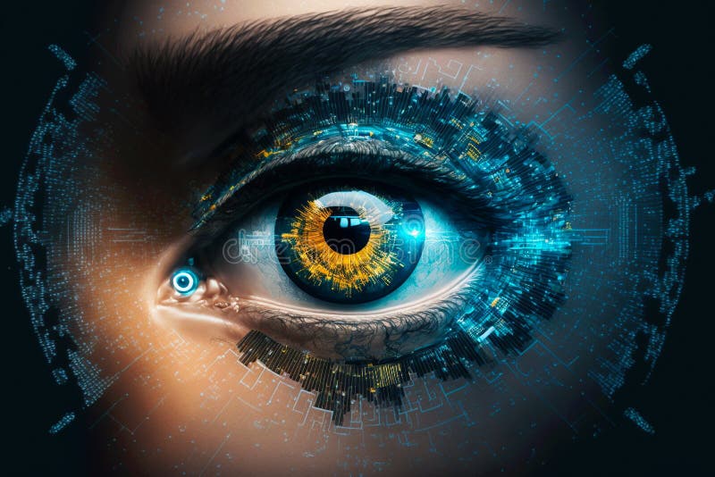 Close Up on Eye Scan Technology. Digital Information Data Eye Sight ...