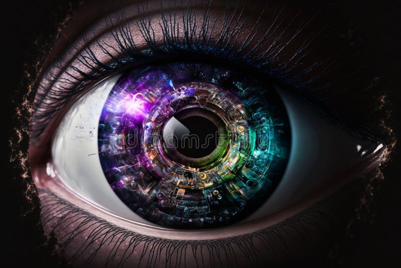 Close Up on Eye Scan Technology. Digital Information Data Eye Sight ...