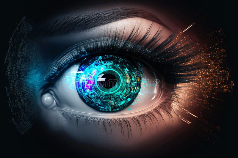 Close Up on Eye Scan Technology. Digital Information Data Eye Sight ...