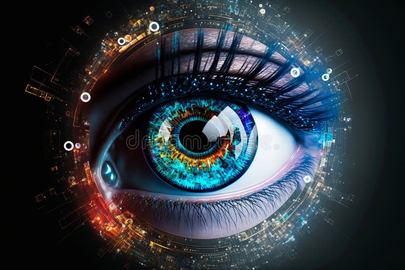 Close Up on Eye Scan Technology. Digital Information Data Eye Sight ...