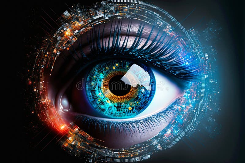 Close Up on Eye Scan Technology. Digital Information Data Eye Sight ...