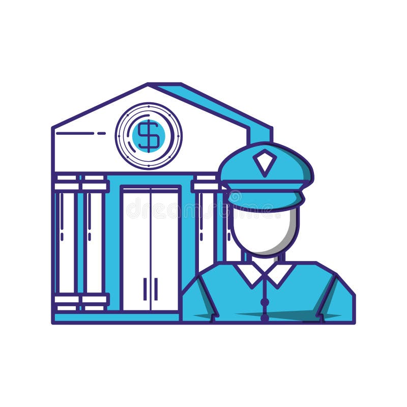 Security Agent with Bank Building Stock Vector - Illustration of ...