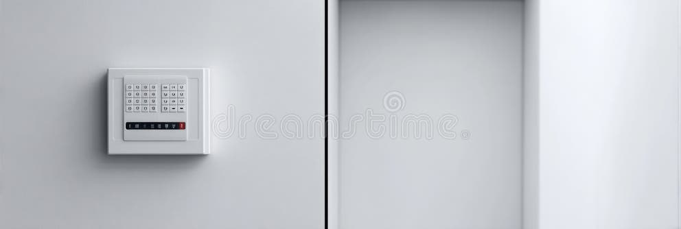 Security Alarm Control Panel on White Wall with Empty Space Nearby for ...