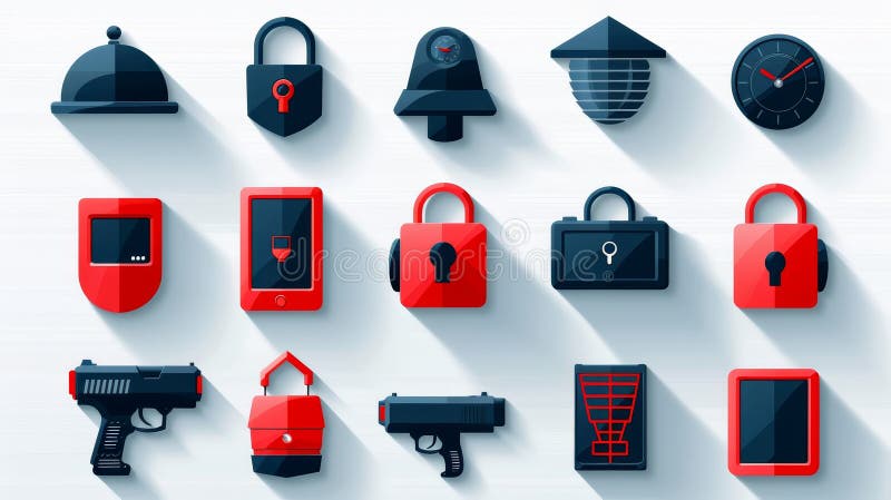 Security and Alarm System Icons Collection Stock Illustration ...