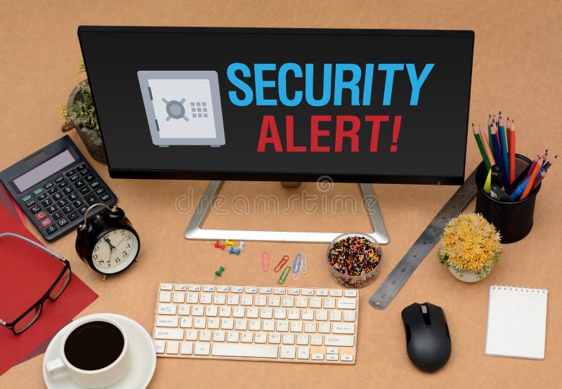Security Alert Sign on Office Computer Display Stock Image - Image of ...