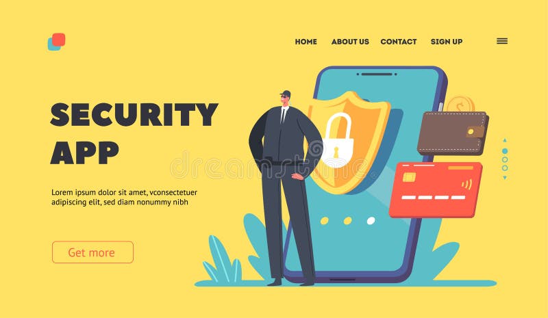 Security App Landing Page Template. Mobile Data Protection Concept with ... Security App Landing Page Template. Mobile Data Protection Concept with ...