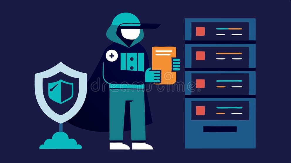 Security Audit a Figure Dressed in Security Gear Inspecting a Server ...