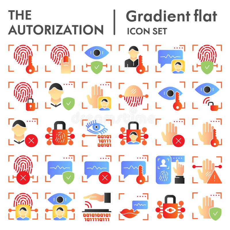 Security Authorization Line Icon Set, Identification Scanner Symbols ...