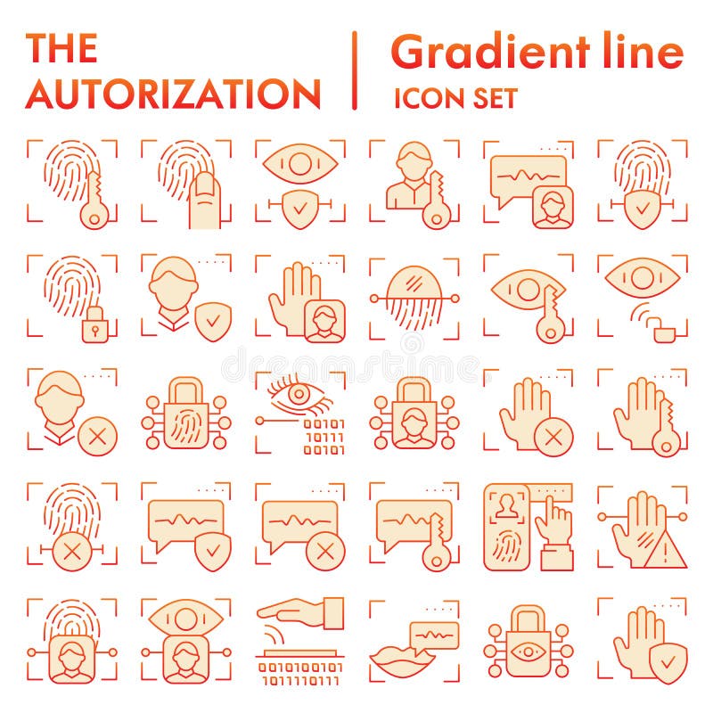 Security Authorization Line Icon Set, Identification Scanner Symbols ...