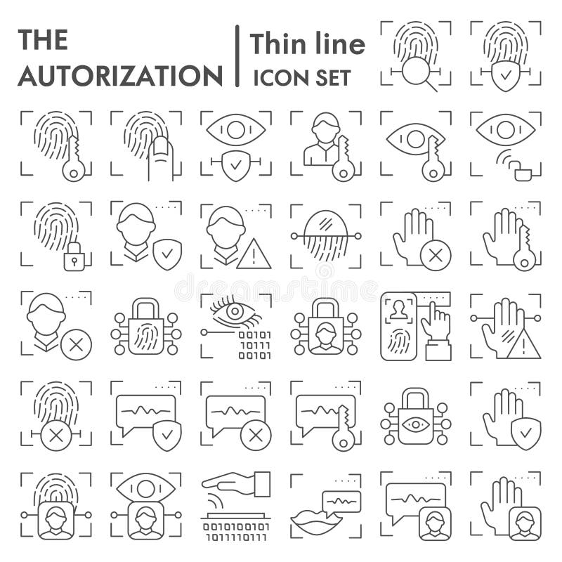 Security Authorization Line Icon Set, Identification Scanner Symbols ...