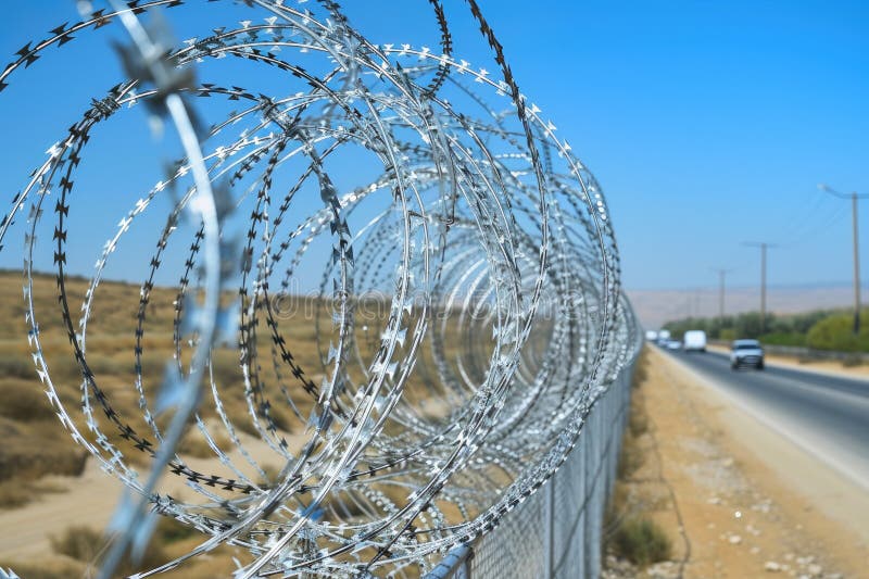 Security Barrier: Barbed Wire Fence at the Border. Stock Illustration ...