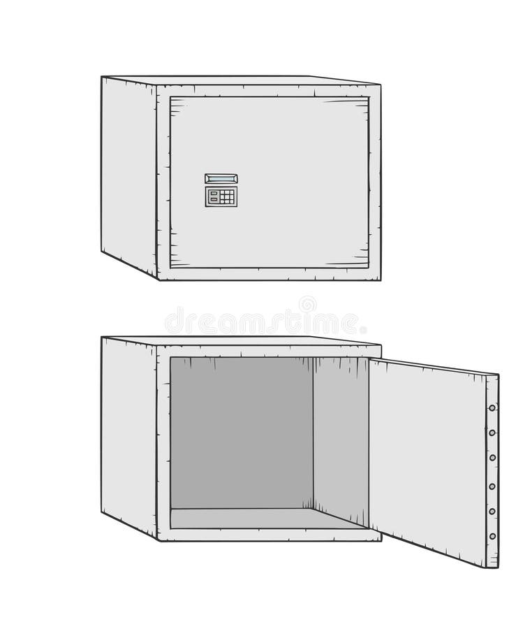 Security Box Iron Close and Open Hand Draw Style Stock Vector ...