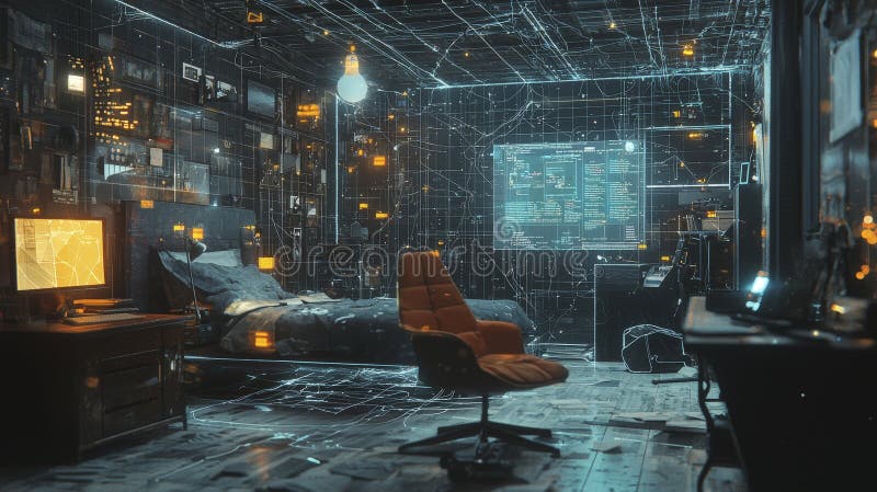 Security Breach Visualization in a Digital Workspace Modern Bedroom 3d ...