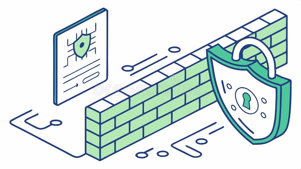 Security Brick Wall Lock, Protection and Digital Safety Concept. Vector ...