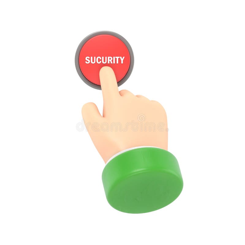 Security Button. Hand Pressing Red Button. Push Finger. 3d Illustration ...