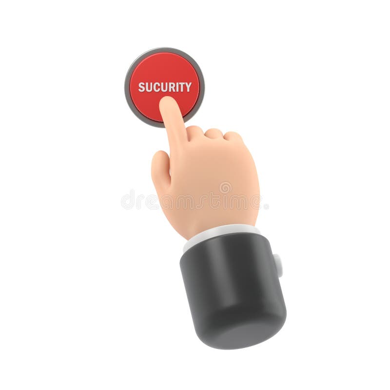 Security Button. Hand Pressing Red Button. Push Finger. 3d Illustration ...