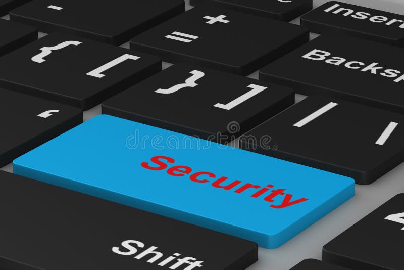 Security Button on Keyboard. 3D Illustration Stock Illustration ...