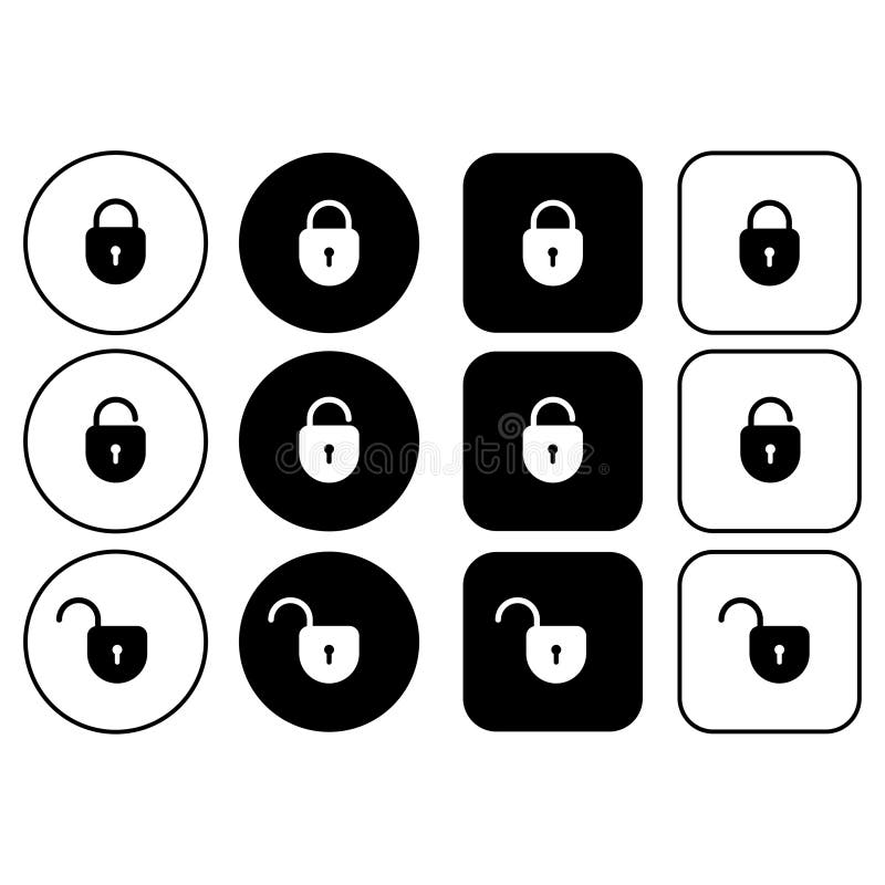 Security Button Set with Lock Icons. Collection of Open and Closed ...