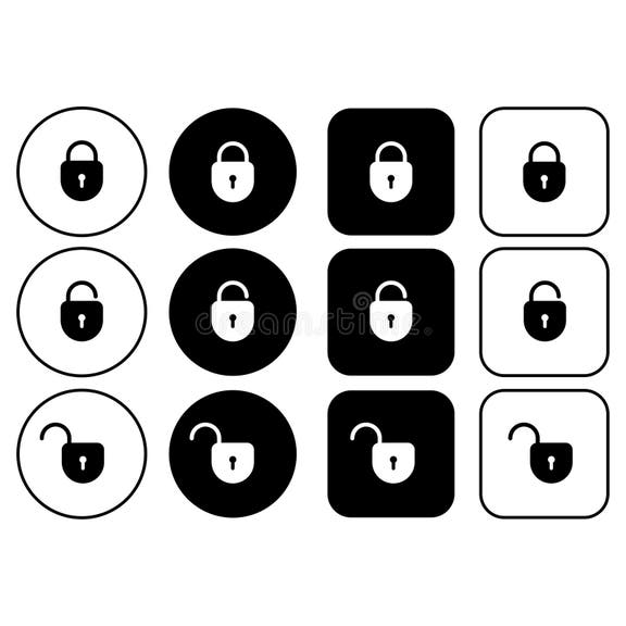 Security Button Set with Lock Icons. Collection of Open and Closed ...