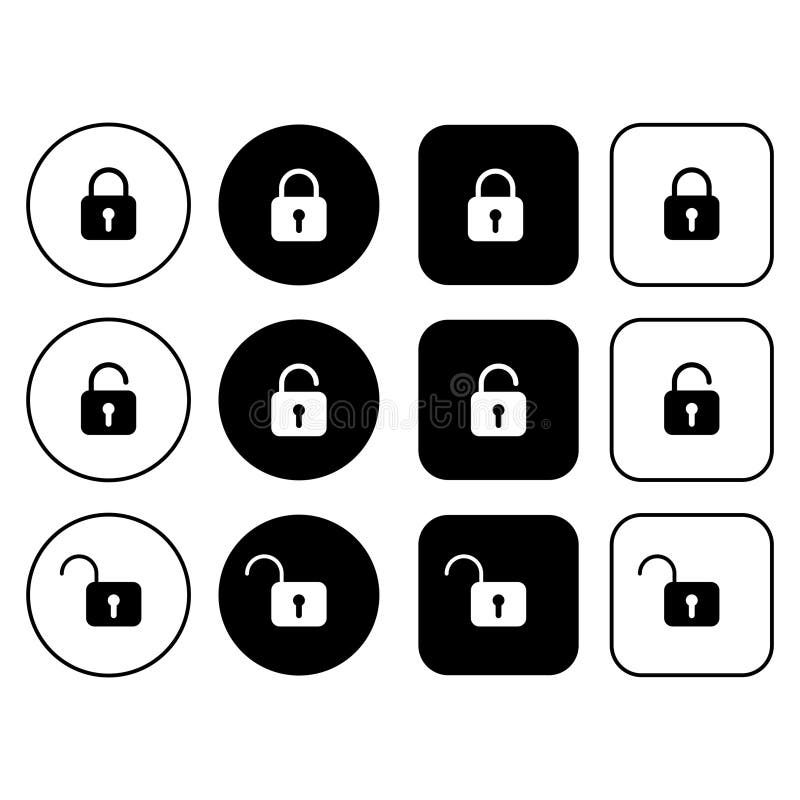 Security Button Set with Lock Icons. a Collection of Security Icons ...