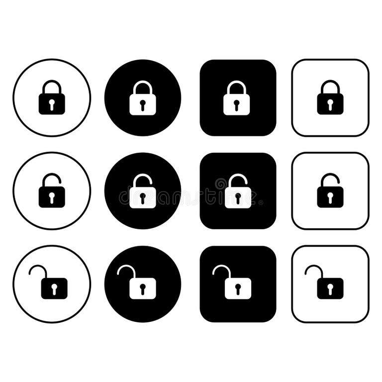 Security Button Set with Lock Icons. a Collection of Security Icons ...