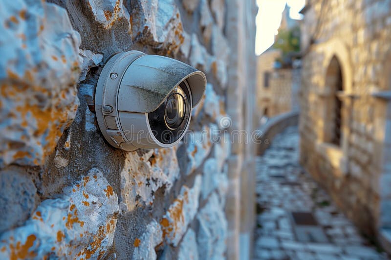 Security Camera on an Ancient Stone Wall Stock Image - Image of cctv ...