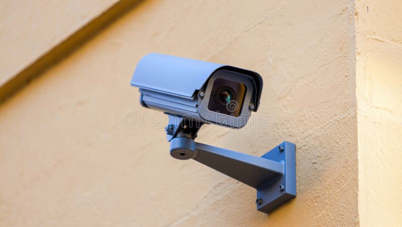 Security Camera on Beige Wall Outdoors Stock Image - Image of mounted ...