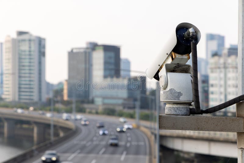 Security Camera on the Bridge Watching after the Car Traffic, and Speed ...