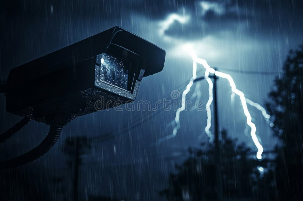Security Camera Captures Lightning Strike during Rainstorm Stock ...