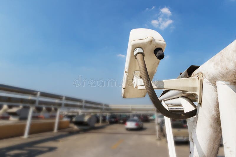 Security Camera or CCTV at Car Park Stock Image - Image of lens ...