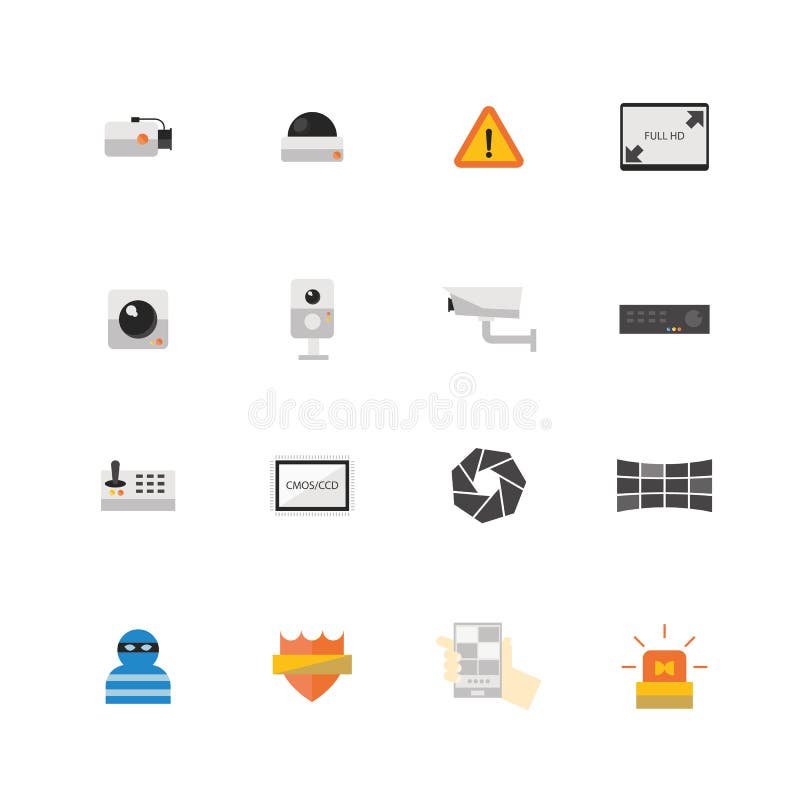 Security Camera or CCTV Icon Set Stock Illustration - Illustration of ...