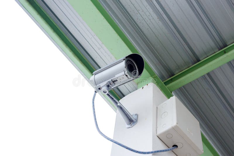 Security Camera Cctv Under Roof in Factory Stock Photo - Image of safe ...