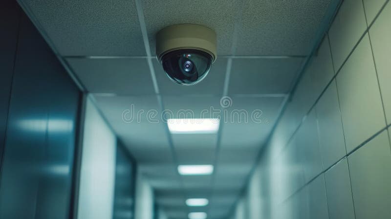Security Camera on Ceiling in a Modern Corridor, Surveillance System ...