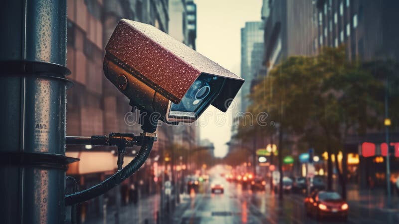 Security Camera in the City Close-up. Generative AI Stock Illustration ...