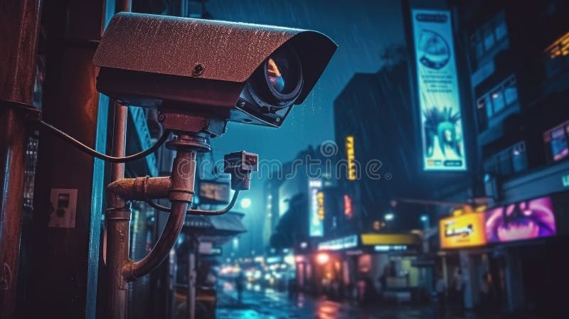 Security Camera in the City Close-up. Generative AI Stock Illustration ...