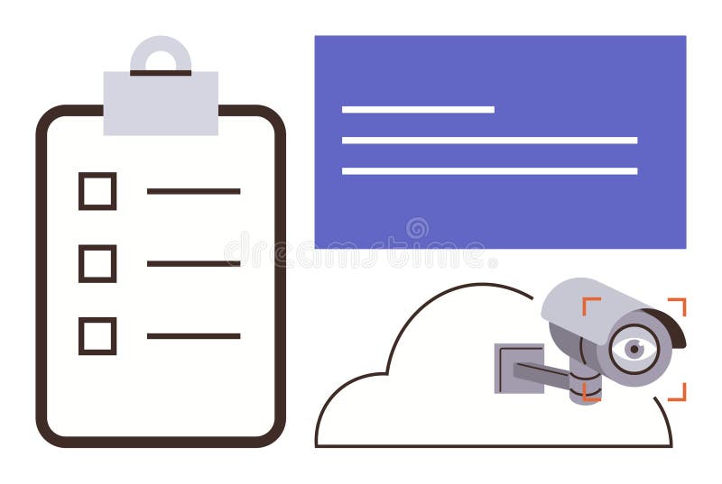 Security Camera, Cloud Storage, and Checklist Representing Data ...