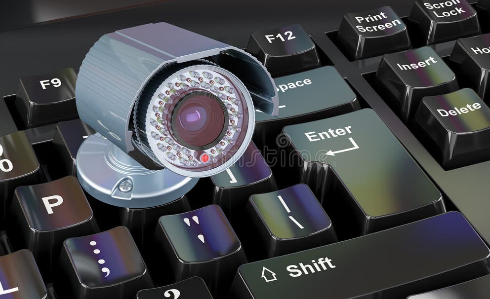 Security Camera on Computer Keyboard Concept, 3D Rendering Stock ...